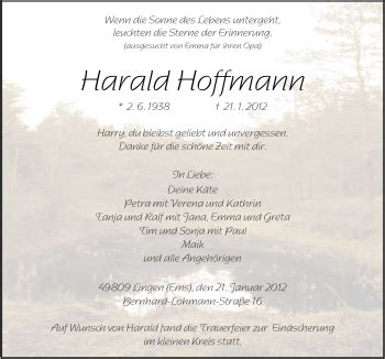 Traueranzeigen Von Harald Hoffmann Noz Trauerportal