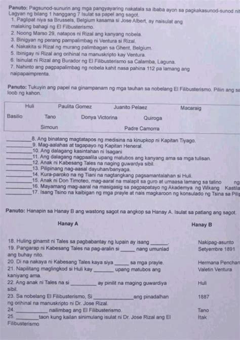 Panuto Pagsunod Sunurin Ang Mga Pangyayaring Studyx