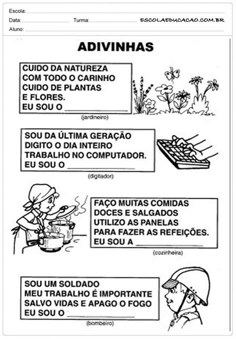 Atividades Dia do Trabalhador 1º de Maio Escola Educação