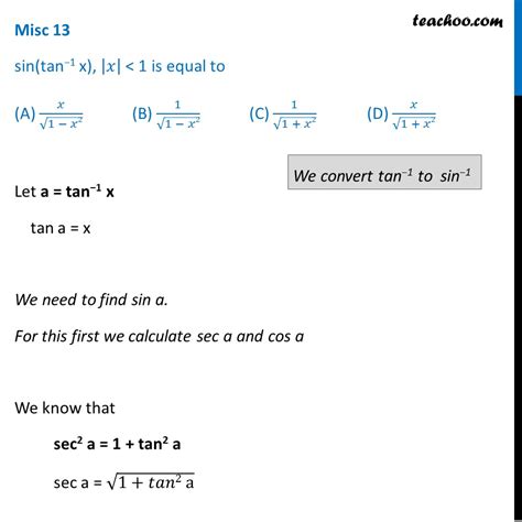 Solve Sin Tan 1 X Inverse Trigonometry MCQ Teachoo