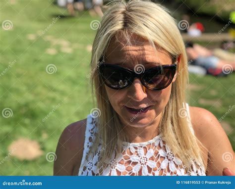 Blonde Woman Outdoor In The Park Stock Image Image Of Attractive Race 116819553