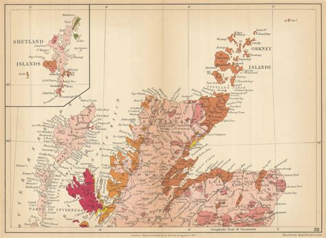 NORTH SCOTLAND Orkneys Inset Shetlands Geological STANFORD 1904 Old Map