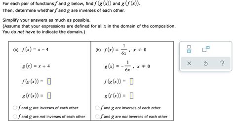 solved for each pair of functions f and g below find