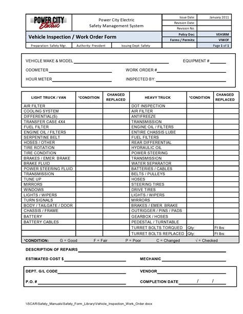 Printable Work Order Templates Excel Word Pdf