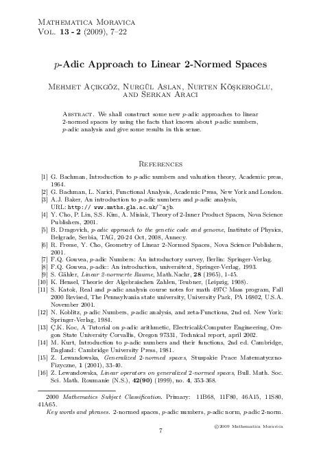pdf p adic approach to linear 2 normed spaces serkan araci