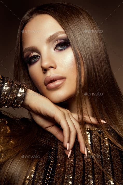 Make Up Glamour Portrait Of Beautiful Woman Model With Fresh Makeup And Romantic Hairstyle