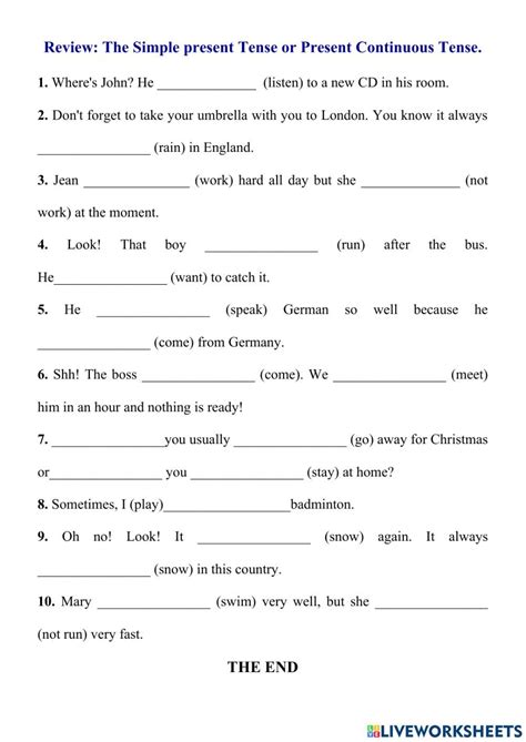 The Simple Present Tense Worksheet For Students To Learn And Practice