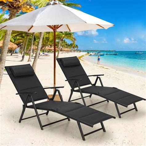 Runesay Black Plastic Outdoor Folding Chaise Lounge Chair Reclining