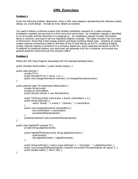 uml exercises for object oriented programing ii cmsc 132 docsity