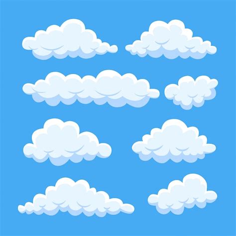 Nuages De Dessin Animé Dans Le Ciel Bleu Cloudscape Isolé Sur Fond