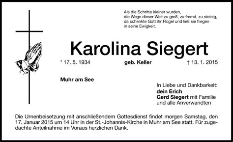 Traueranzeigen Von Karolina Siegert Trauer Nn De