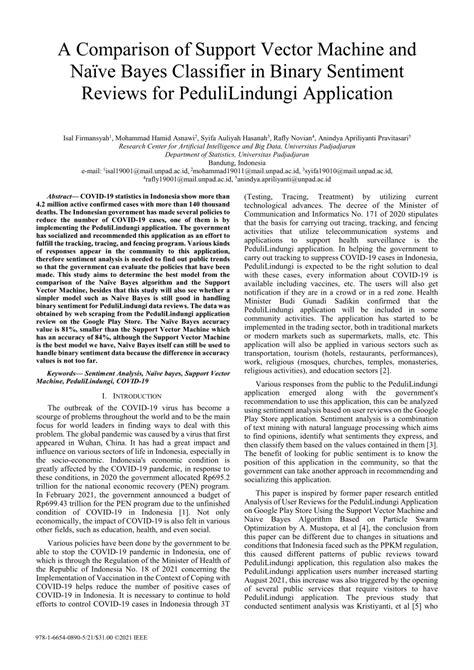 pdf a comparison of support vector machine and naïve bayes classifier in binary sentiment