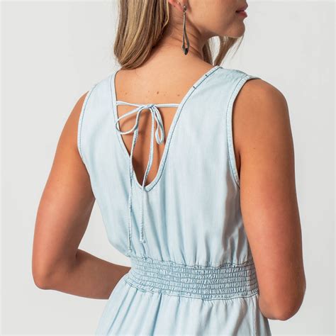 Vestido Midi Jeans Liocel Leve Lastex Três Marias Delavê
