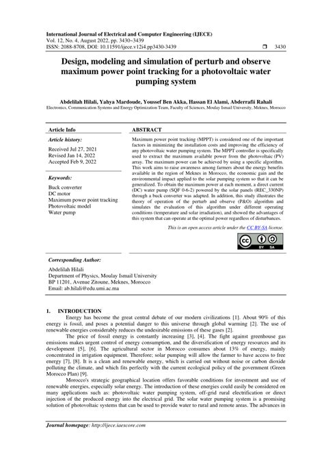 pdf design modeling and simulation of perturb and observe maximum power point tracking for a