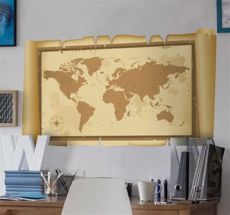 Vinilo Decorativo Mapa Mundi Pergamino Tenvinilo
