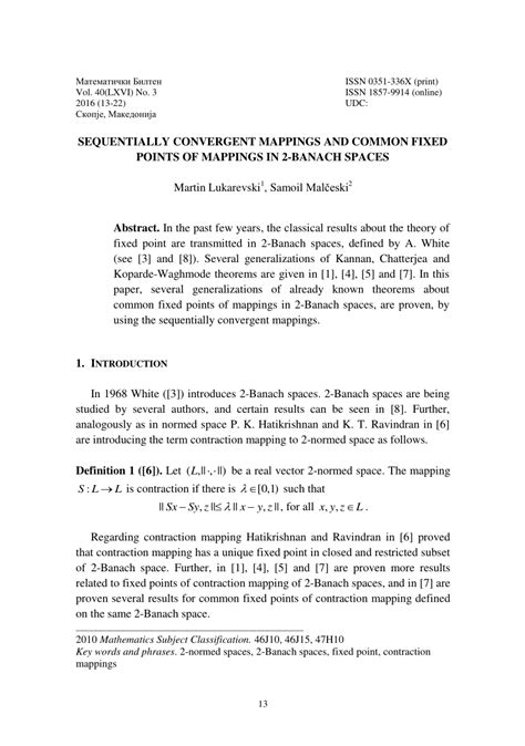 pdf sequentially convergent mappings and common fixed points of mappings in 2 banach spaces