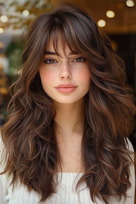 50 Layered Haircuts With Fringe For Long Hair Brunette Tousled Waves