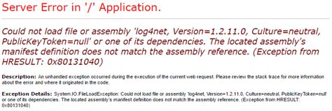 money server could not load file or assembly log4net fix gasedowntown