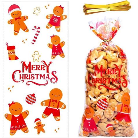 50 Pcs Sachet de bonbons Noel Sacs De Biscuits De Noël Sachets De