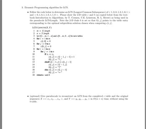 solved 3 dynamic programming algorithm for lcs follow the
