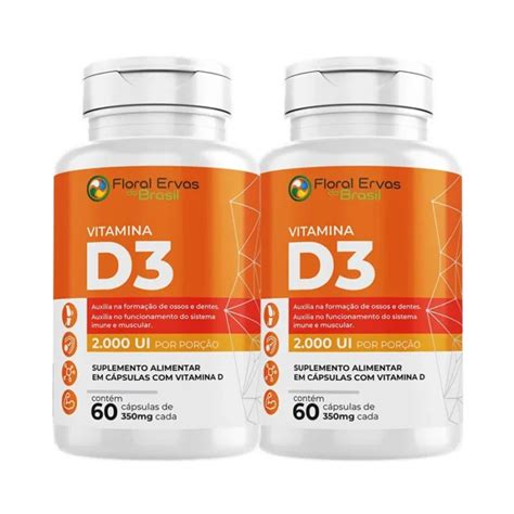 Vitamina D3 2000 UI 50mcg Colecalciferol Kit 2x 60 Cáps 350mg