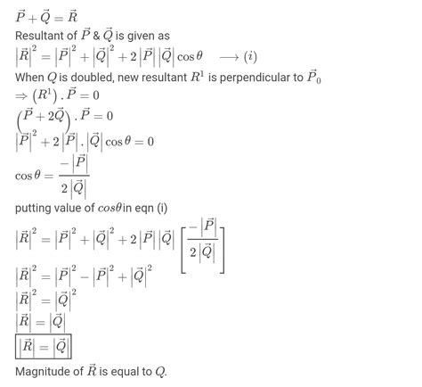the resultant of two vectors vec p and vec q is vec r if vec q is doubled then the new