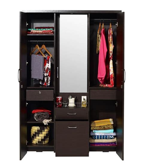 Stylespa Prudent Three Door Wardrobe Dresser Dark Finish Buy Online