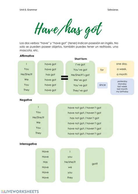 Have Has Got Grammar Ficha Interactiva English Homework English