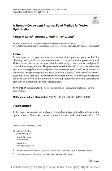 a strongly convergent proximal point method for vector optimization request pdf