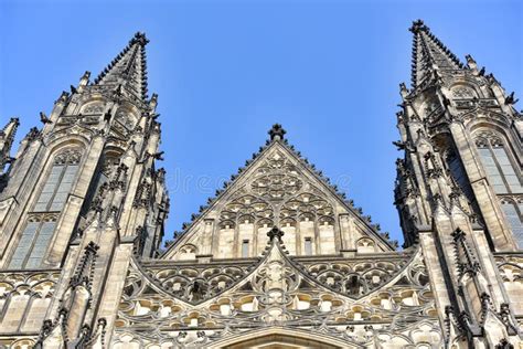 Front View Of The Main Entrance To The St Vitus Cathedral In Prague