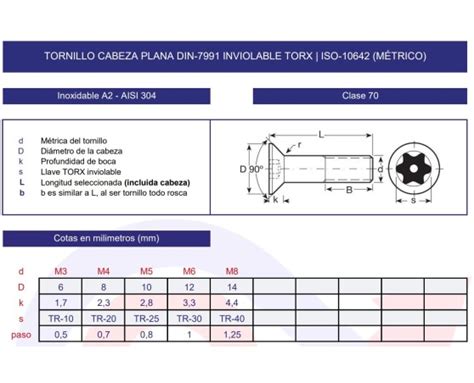 Tornillo DIN 7991 TORX Inviolable Inoxidable