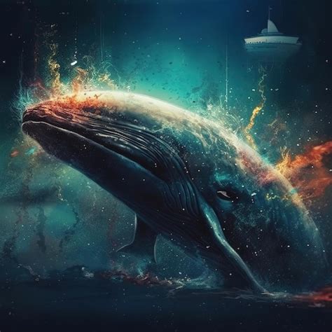 Una pintura de una ballena que está flotando en el agua Foto Premium