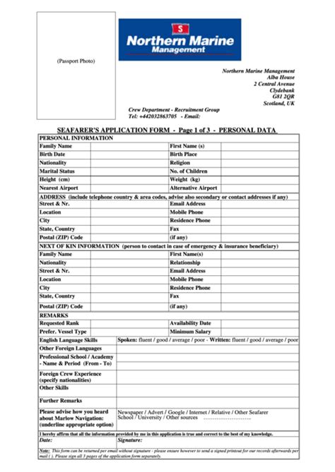 Seafarer S Application Form Scotland Crew Department Printable Pdf