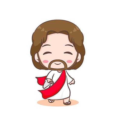 Jesus Cartoon Character With Beard And Red Cape On His Head Standing