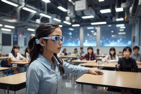 Premium AI Image Futuristic Classroom AR Language Translators