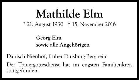 Traueranzeigen Von Mathilde Elm Trauer In NRW De