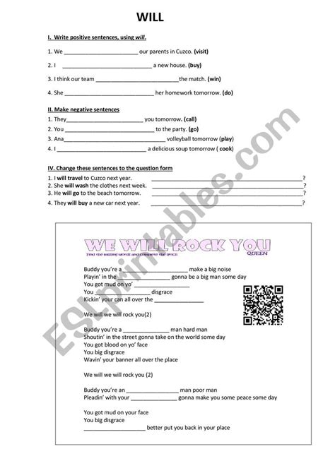 Will Wont Song Activity ESL Worksheet By Drya
