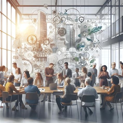 Un Grupo De Personas Trabajando Juntas En Una Sala Grande Foto Premium