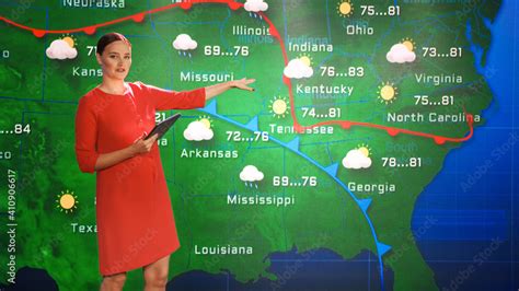 Live Weather News Studio With Professional Female On Camera