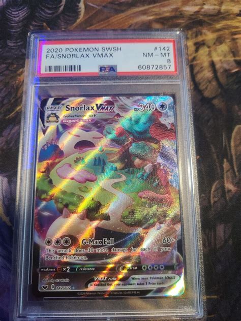 Mavin PSA 8 Snorlax Vmax 142 Full Art Sword Shield 2020 Mint