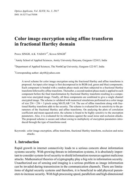 pdf color image encryption using affine transform in fractional hartley domain