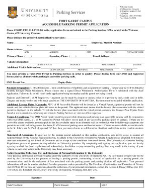 Fillable Online FORT GARRY CAMPUS ACCESSIBLE PARKING PERMIT APPLICATION