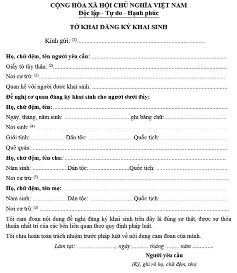 Mẫu tờ khai đăng ký khai sinh mới nhất và cách ghi chính xác nhất