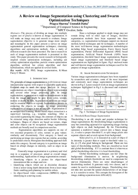 pdf a review on image segmentation using clustering and swarm optimization techniques ijsrd