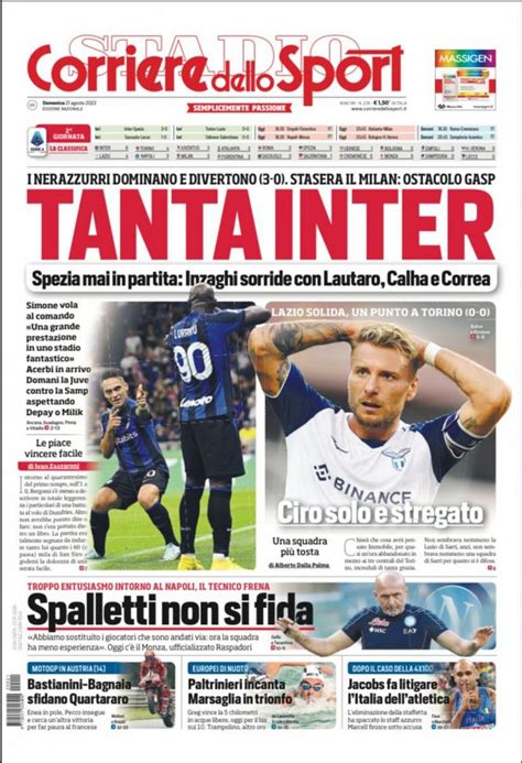 Prima Pagina Corriere Dello Sport Tanta Inter Pianeta Milan