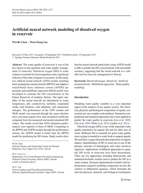 pdf artificial neural network modeling of dissolved oxygen in reservoir