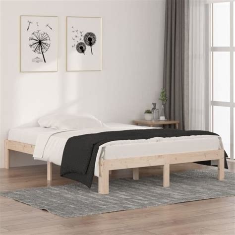Lit Simple Adulte 135x190cm Cadre De Lit En Bois Massif Plateforme 1