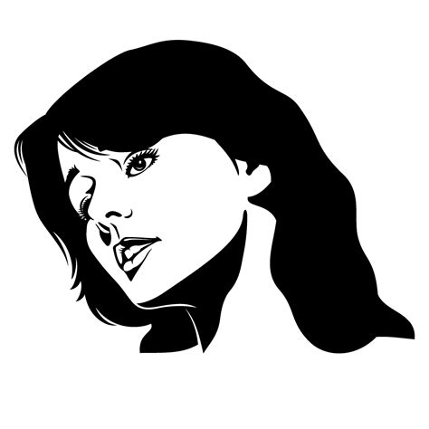 Woman Face Silhouette Black And White Stencil Portrait Vector Clipart