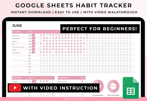 Monthly Habit Tracker Google Sheets Excel Spreadsheet Simple Etsy
