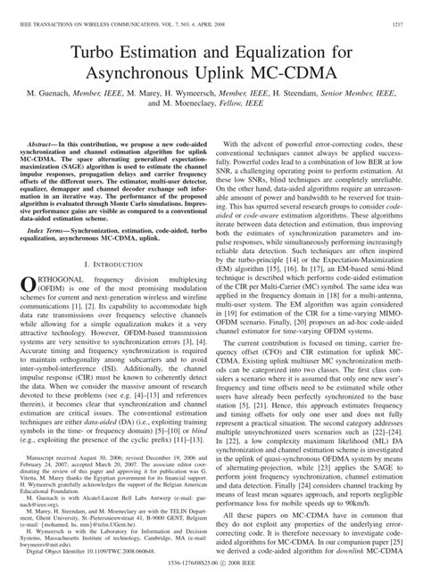 pdf turbo estimation and equalization for asynchronous uplink mc cdma